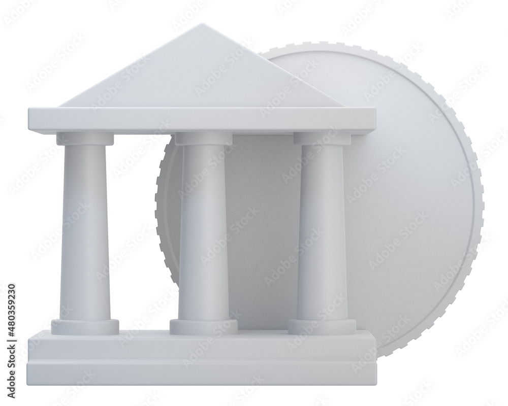 Bank building and coin, alternative decentralized finance system ...