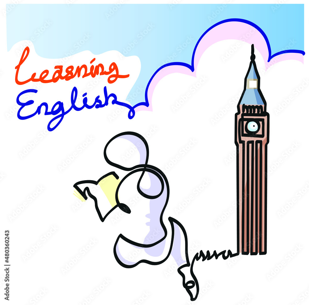 One line drawing of learning english concept. One continuous line ...