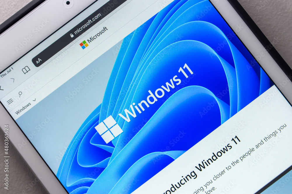 Kumamoto, JAPAN - Jul 1 2021 : Windows 11 official website on tablet on ...