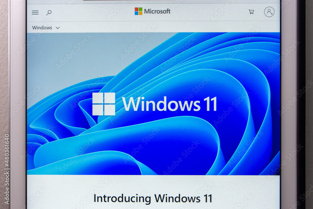 Kumamoto, JAPAN - Jul 1 2021 : Windows 11 official website on tablet on ...