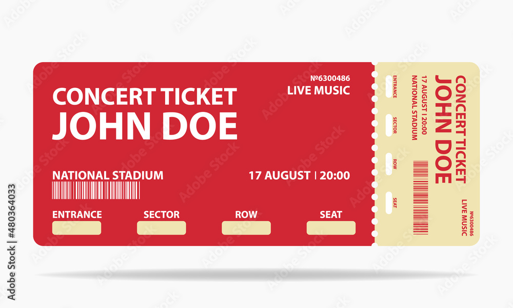 Concert ticket vector template. Concert, party or festival ticket ...