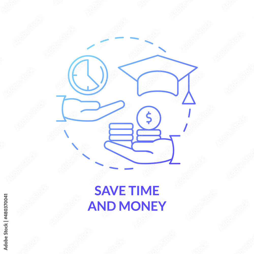 Save time and money blue gradient concept icon. Advantages of elearning ...