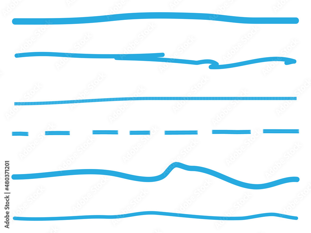 Blue lines hand drawn vector set isolated on white background ...