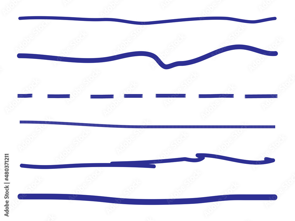 Blue lines hand drawn vector set isolated on white background ...