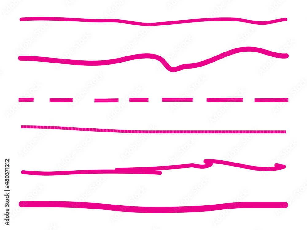 Pink lines hand drawn vector set isolated on white background ...