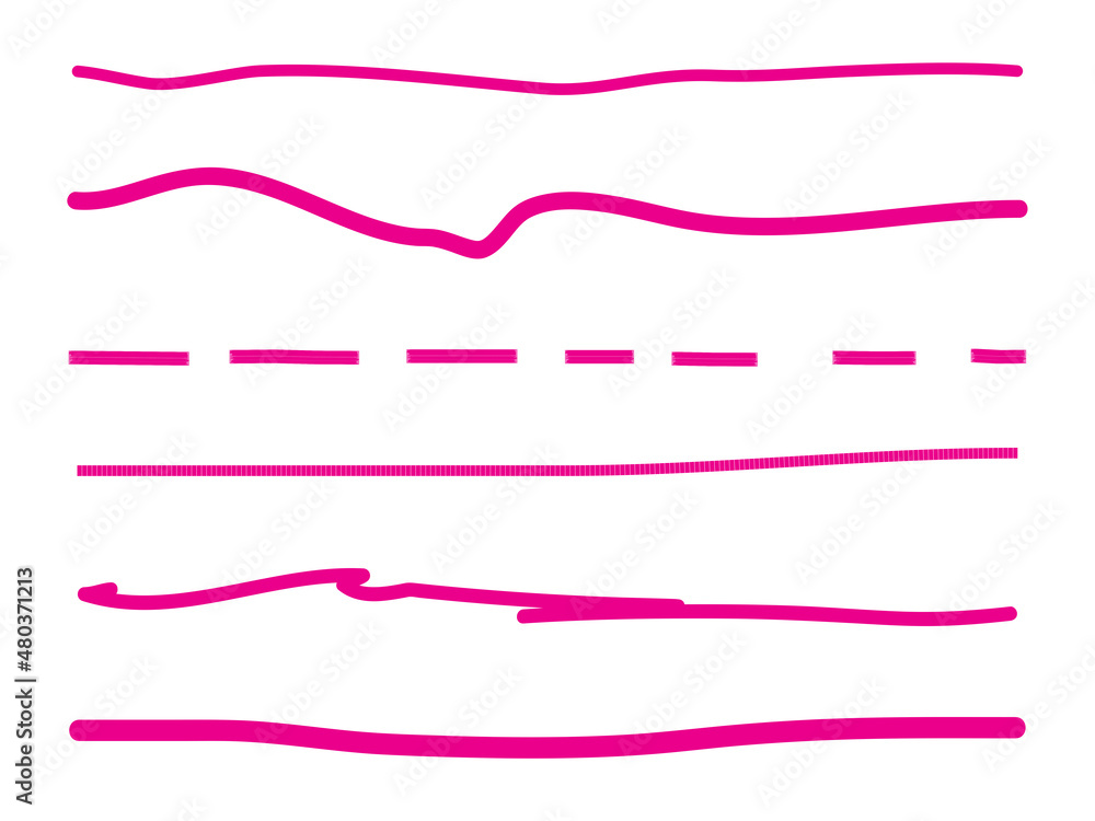 Pink lines hand drawn vector set isolated on white background ...