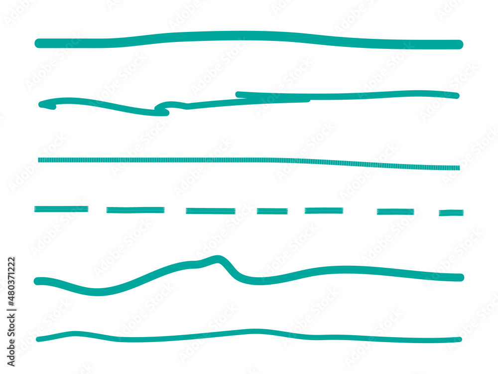 Turquoise lines hand drawn vector set isolated on white background ...