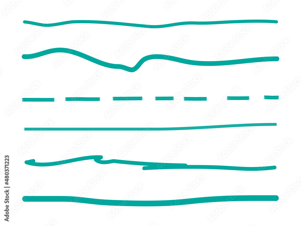 Turquoise lines hand drawn vector set isolated on white background ...