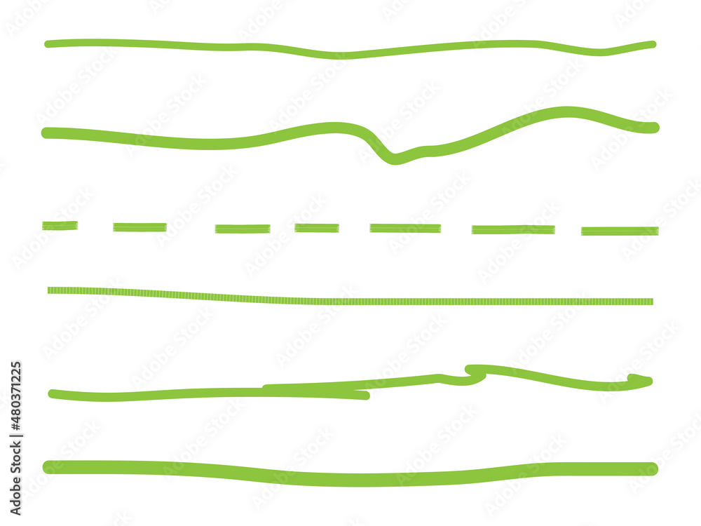 Green lines hand drawn vector set isolated on white background ...