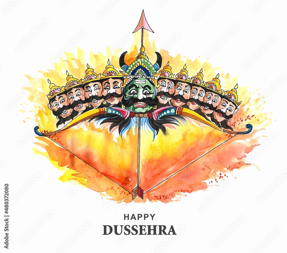 Happy dussehra celebration angry ravan with ten heads card design Stock ...
