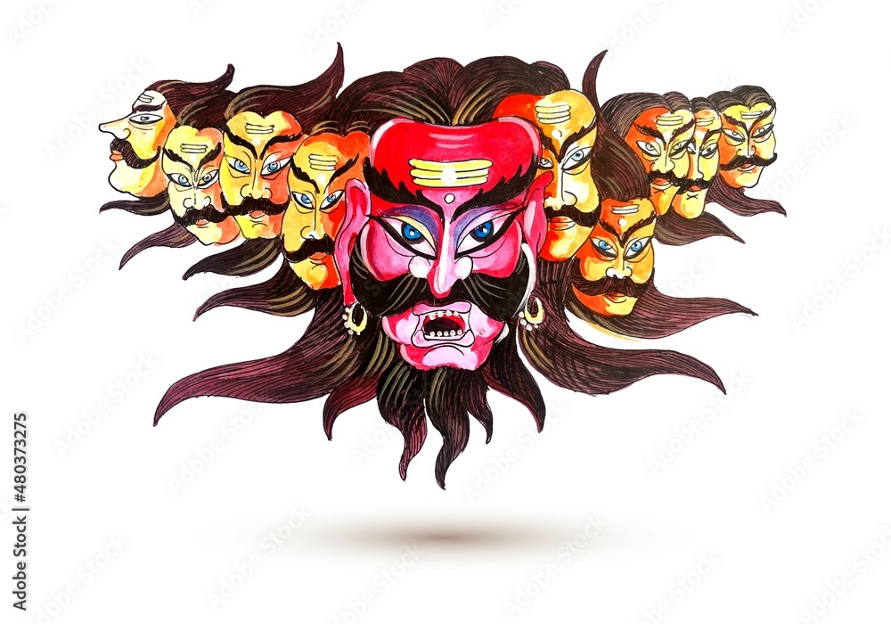 Happy dussehra celebration angry ravan with ten heads background Stock ...