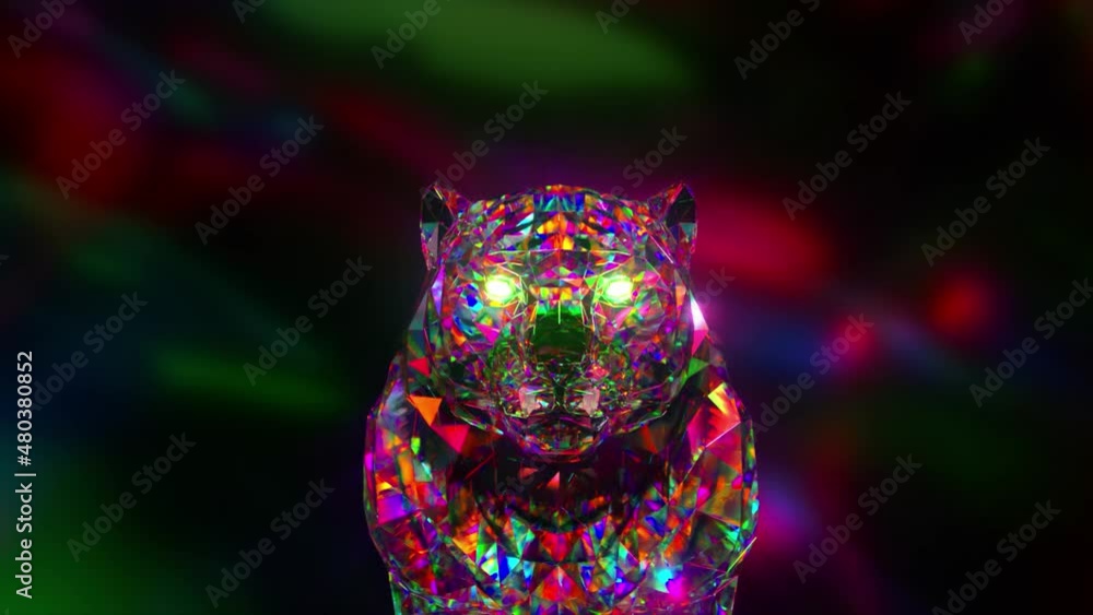 Snarling diamond tiger. Nature and animals concept. Lowpoly. Pink neon ...