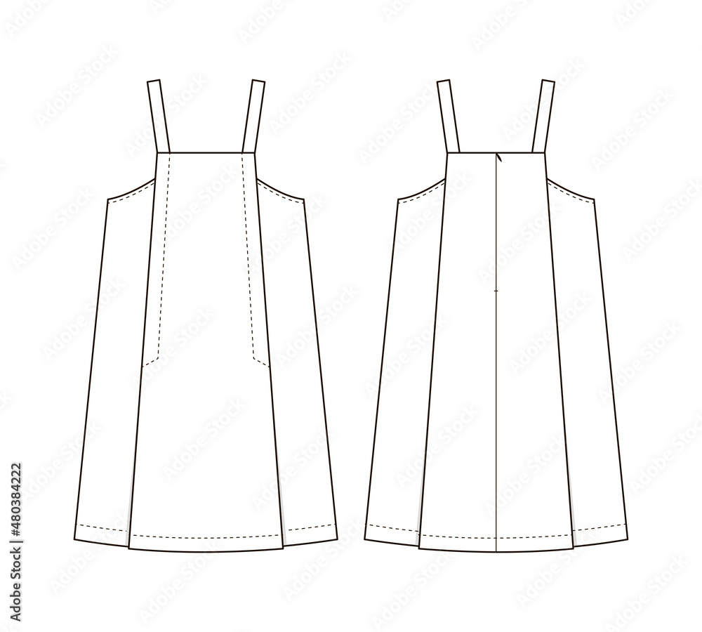 Fashion technical drawing of A-line pinafore Stock Vector | Adobe Stock