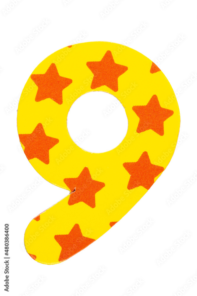 Number 9 with a pattern of stars isolated white background. File ...