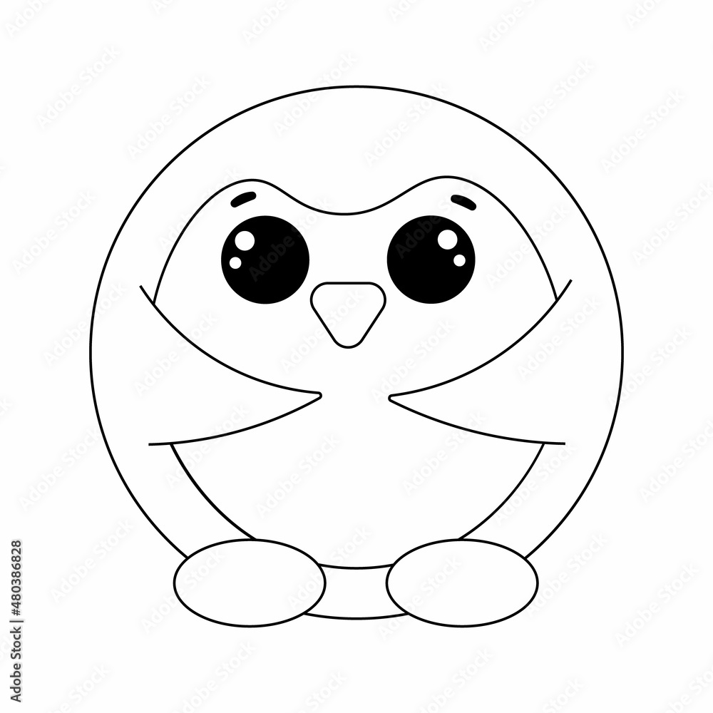 Cute cartoon round Penguin. Draw illustration in black and white Stock ...