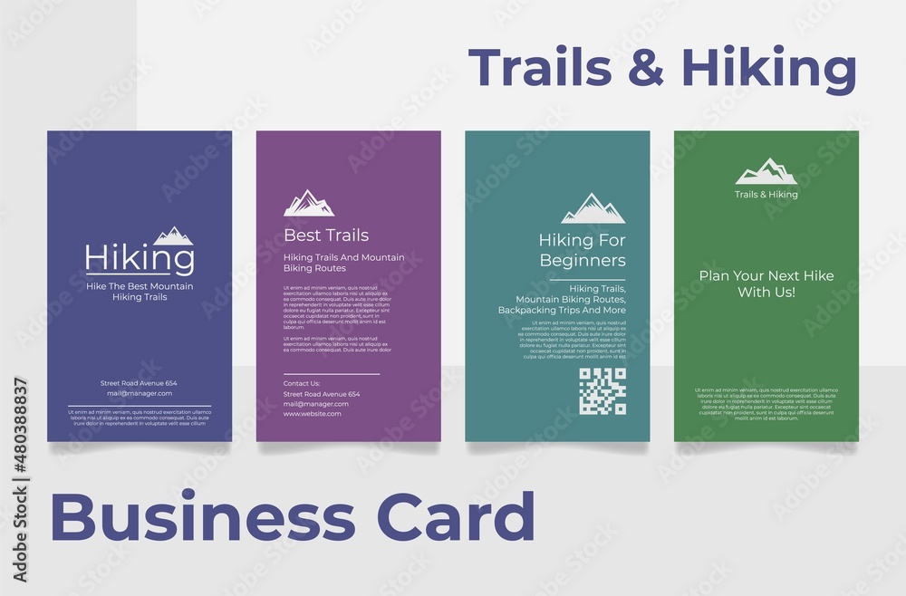 Trails and hiking vertical business card collection realistic vector ...