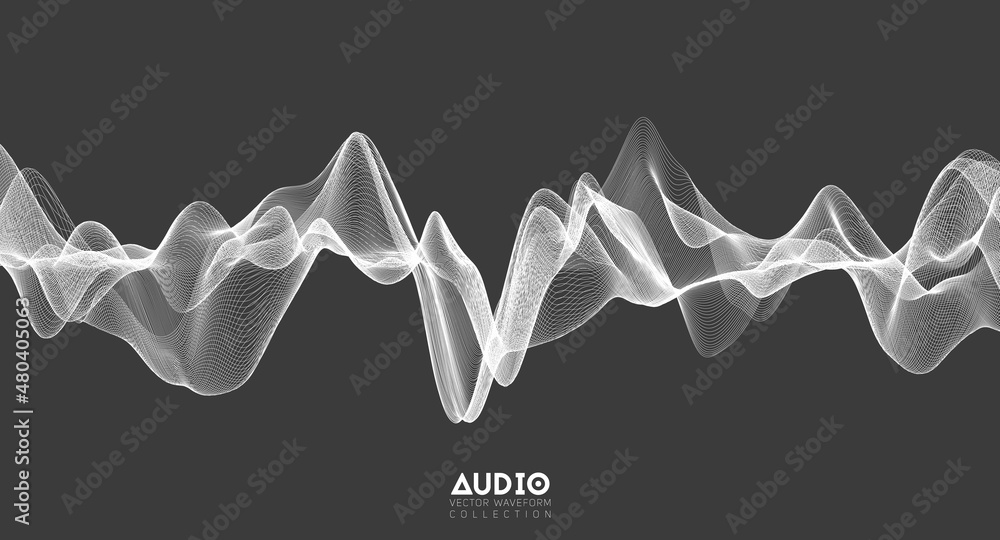 3d audio soundwave. White music pulse oscillation. Glowing impulse ...