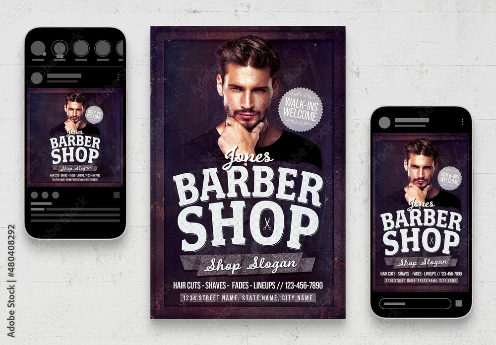 Barber Flyer Poster Stock Template | Adobe Stock