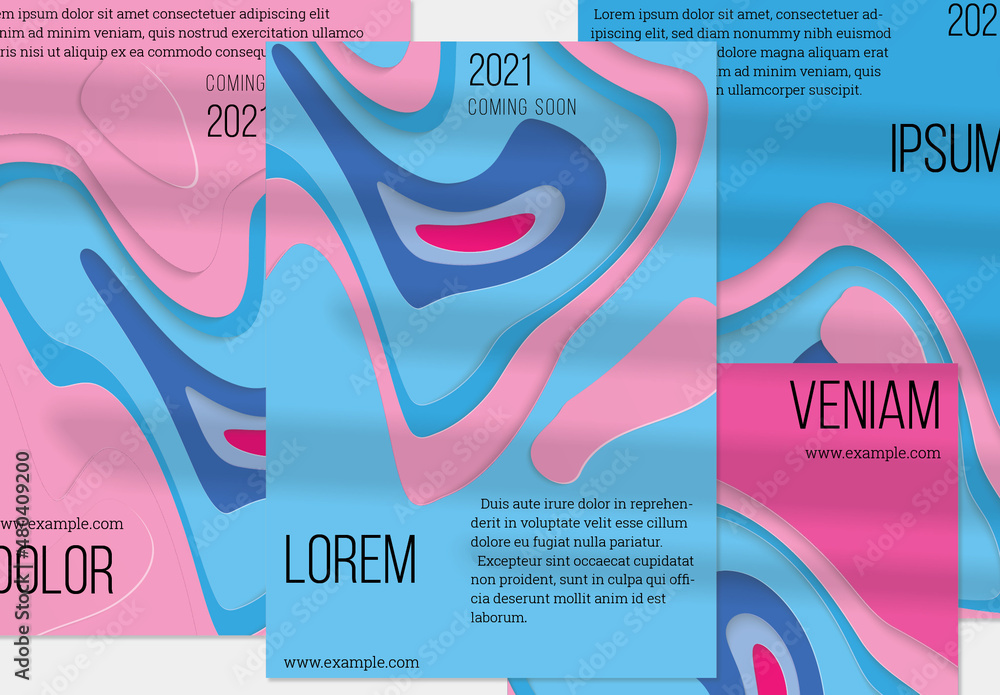 Flyer Layout with Paper Cut Craft Wavy Layered Texture Stock Template ...