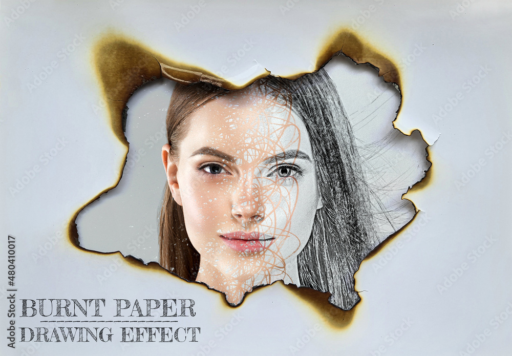 Burnt Paper Sheet Pencil Drawing Photo Effect Mockup Stock Template ...