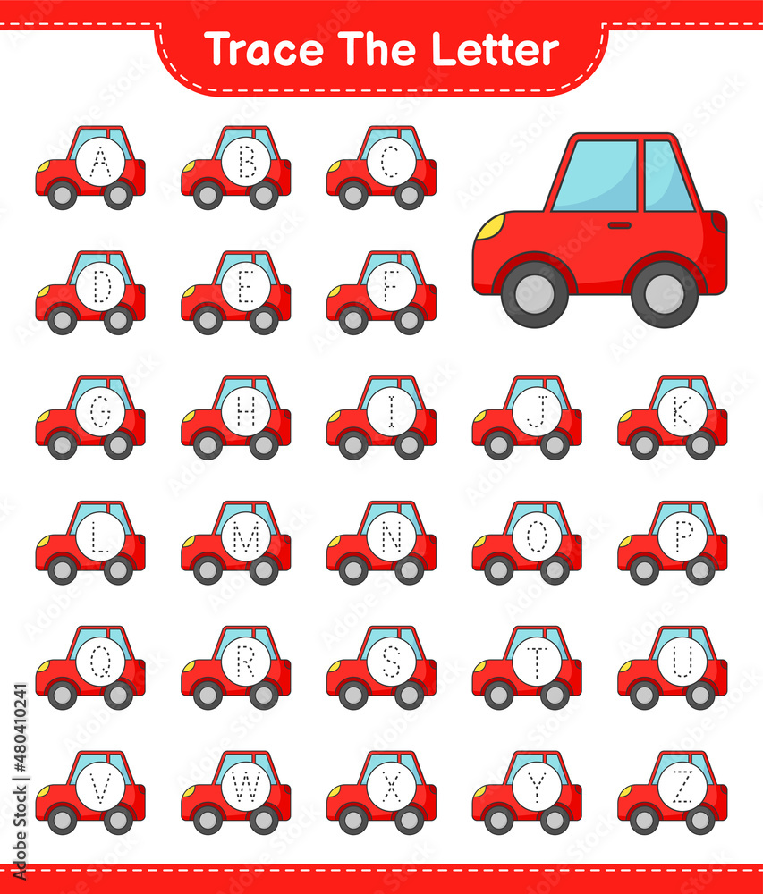 Vetor de Trace the letter. Tracing letter alphabet with Car ...