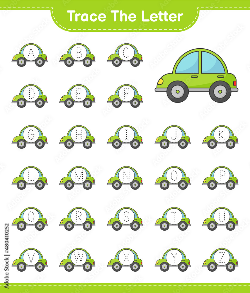 Trace the letter. Tracing letter alphabet with Car. Educational ...