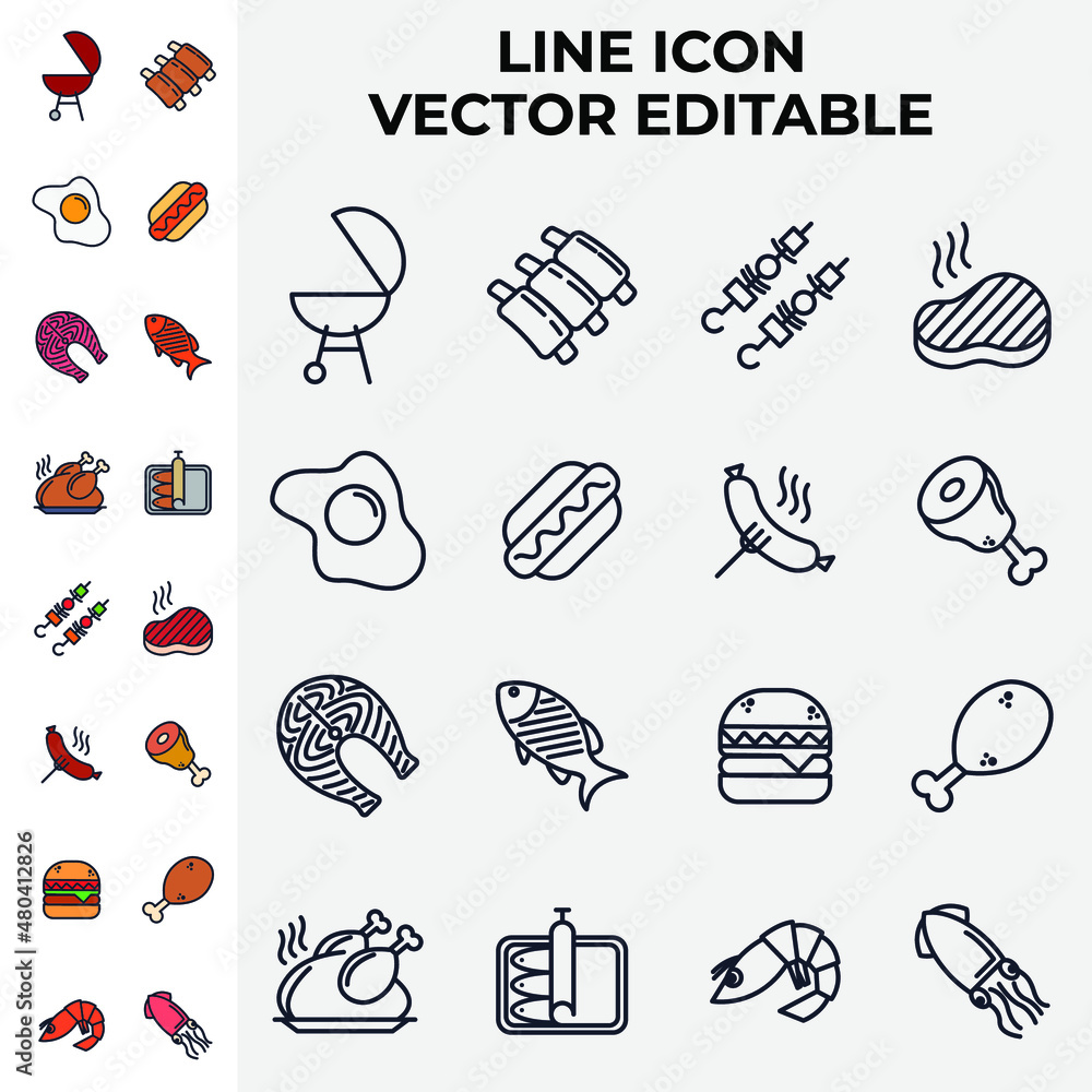 Meat, poultry, fish elements set icon symbol template for graphic and ...
