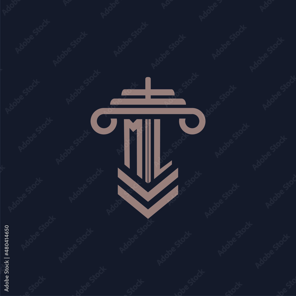 ML initial monogram logo with pillar design for law firm vector image ...