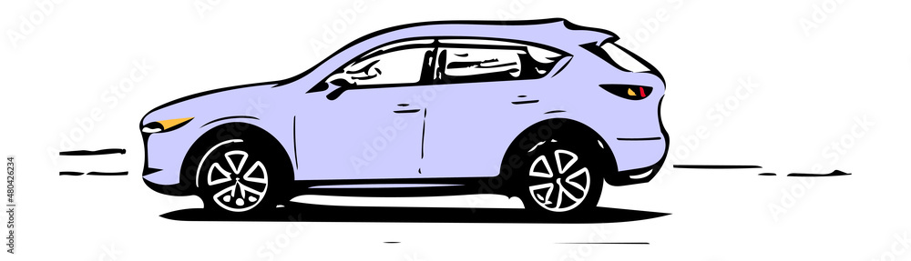 Sketch suv car silhouette isolated on white background. Line art ...