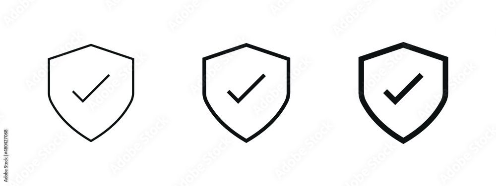 Shield check mark icon or security shield protection icon with tick ...