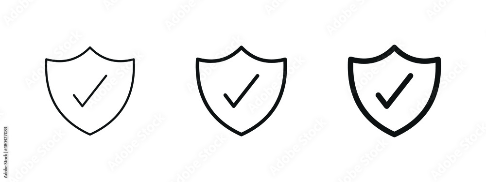 Shield check mark icon or security shield protection icon with tick ...
