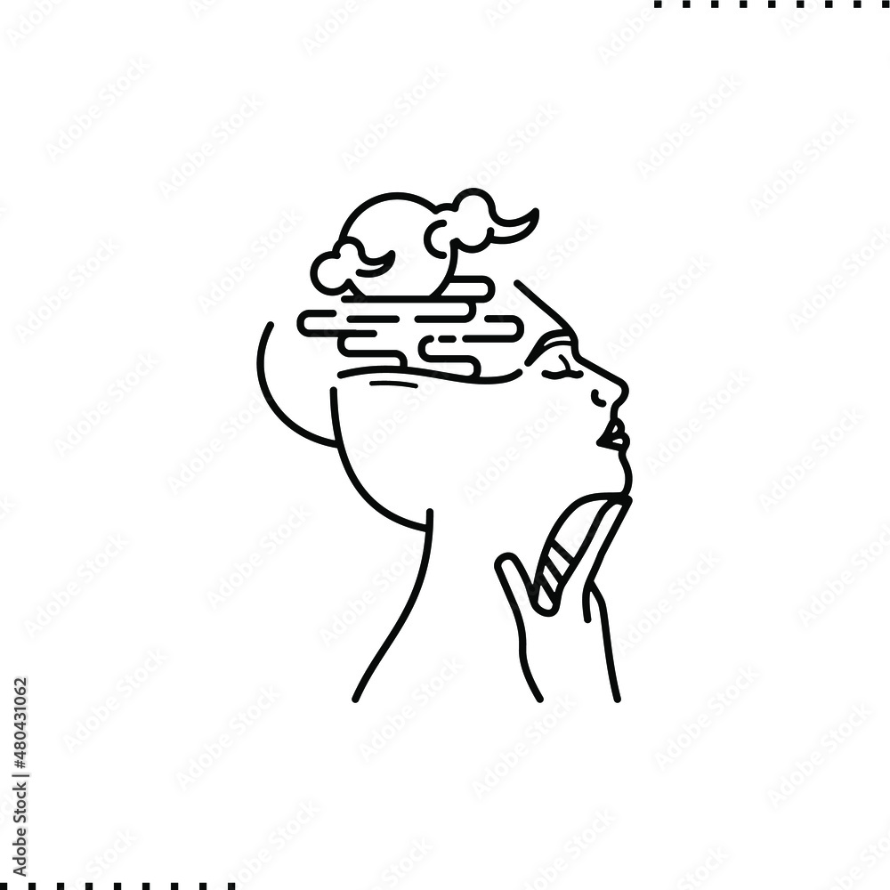 The abstract face of the woman in meditation, reflection, a symbol of ...