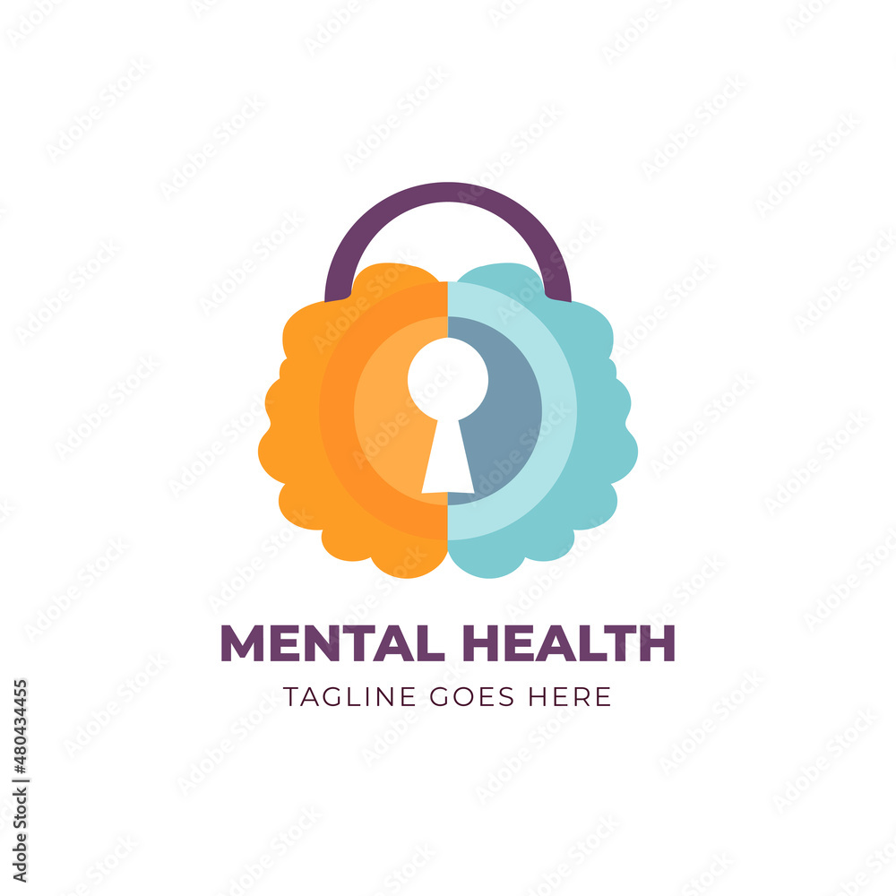 Vector flat psychologic Mental Health logo in modern colors, the brain ...