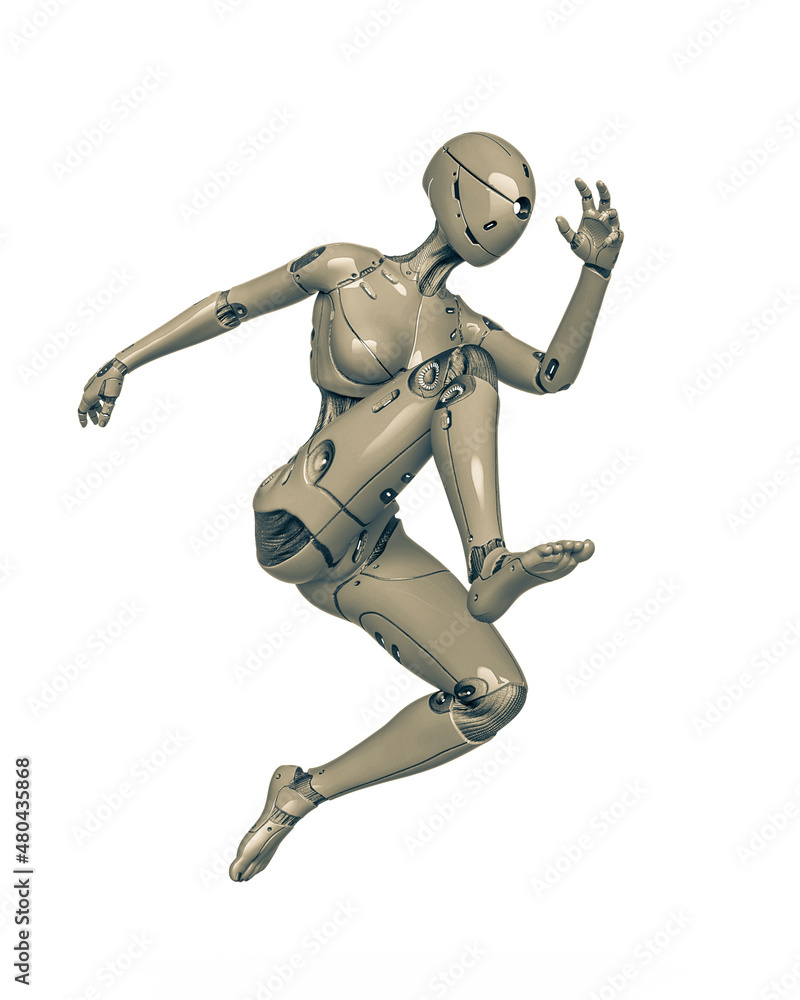 Gynoid Is The Super Fembot Is Jumping In White Background Stock 일러스트레이션