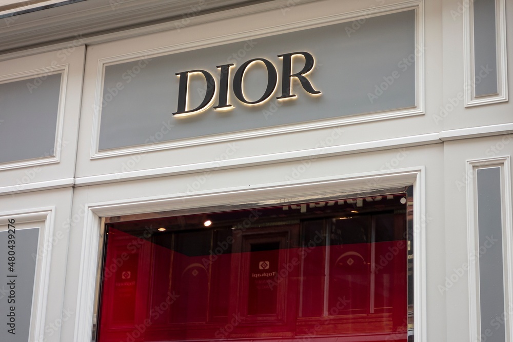 The storefront of Dior company which sells luxury perfumes and ...