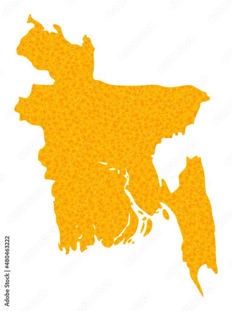 Vector Gold map of Bangladesh. Map of Bangladesh is isolated on a white ...