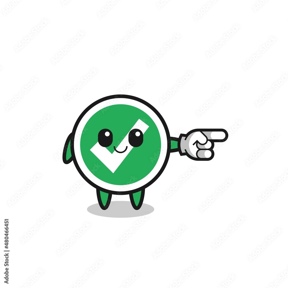 check mark mascot with pointing right gesture Stock Vector | Adobe Stock