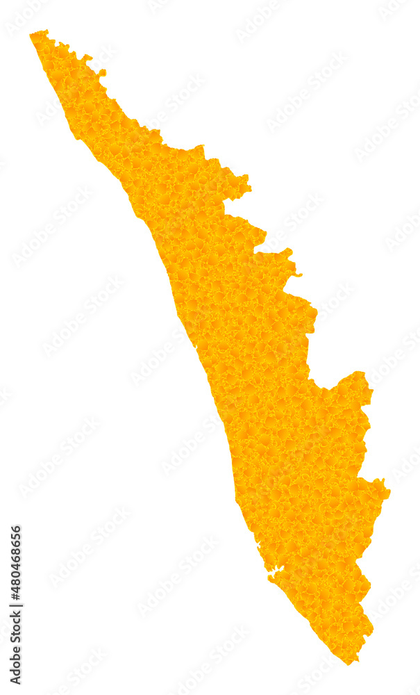 Vector Golden map of Kerala State. Map of Kerala State is isolated on a ...