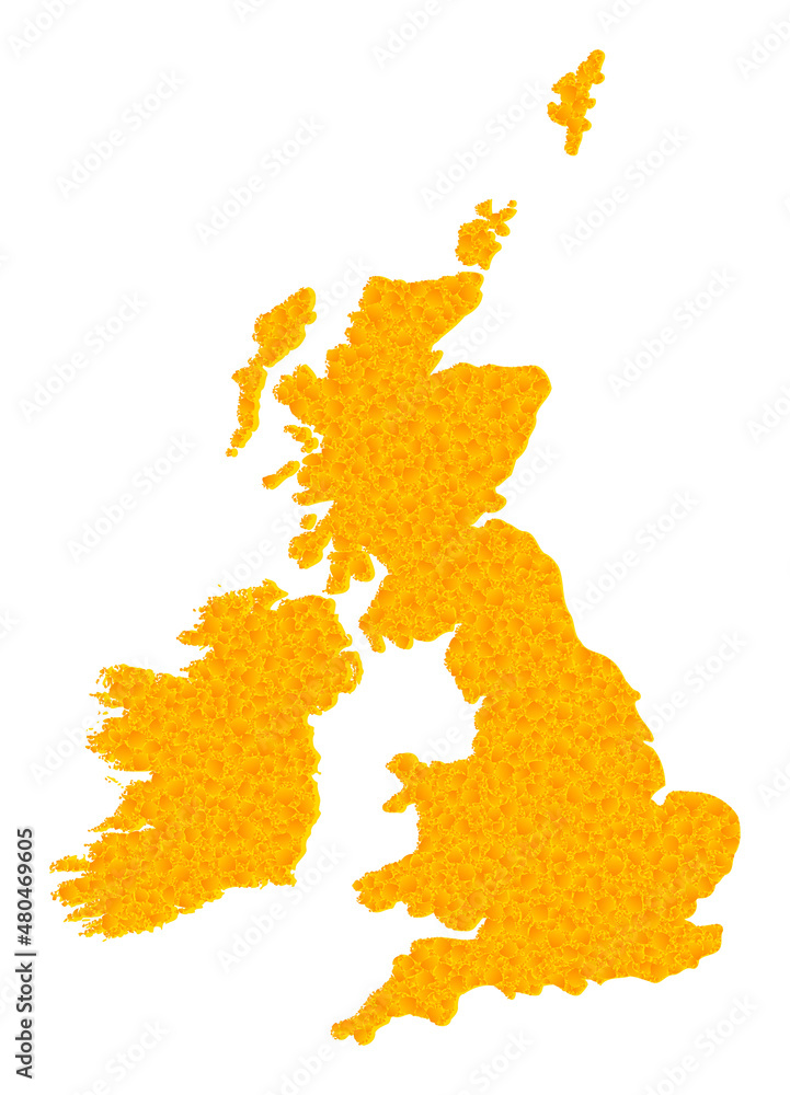 Vector Gold map of Great Britain and Ireland. Map of Great Britain and ...