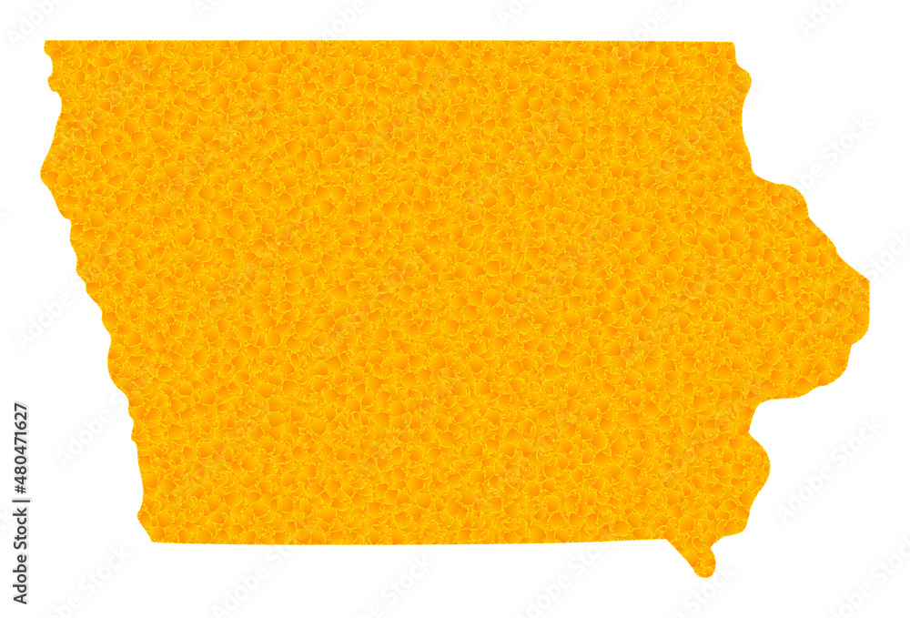 Vector Gold map of Iowa State. Map of Iowa State is isolated on a white ...