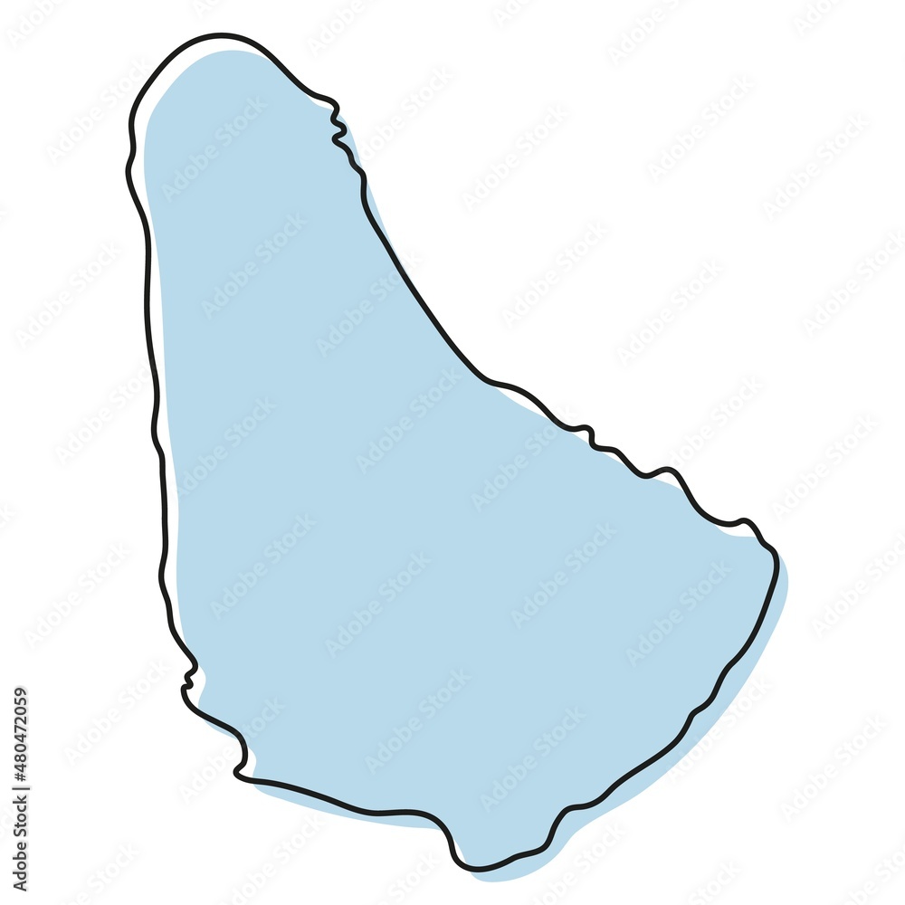Stylized simple outline map of Barbados icon. Blue sketch map of ...