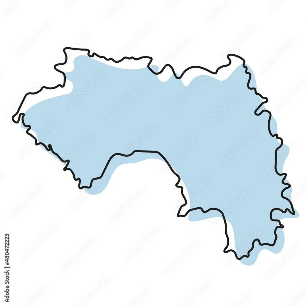 Stylized simple outline map of Guinea icon. Blue sketch map of Guinea illustration Stock ...