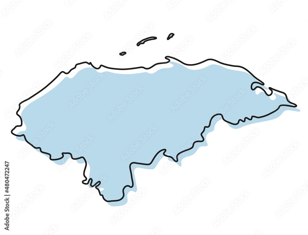 Stylized simple outline map of Honduras icon. Blue sketch map of ...