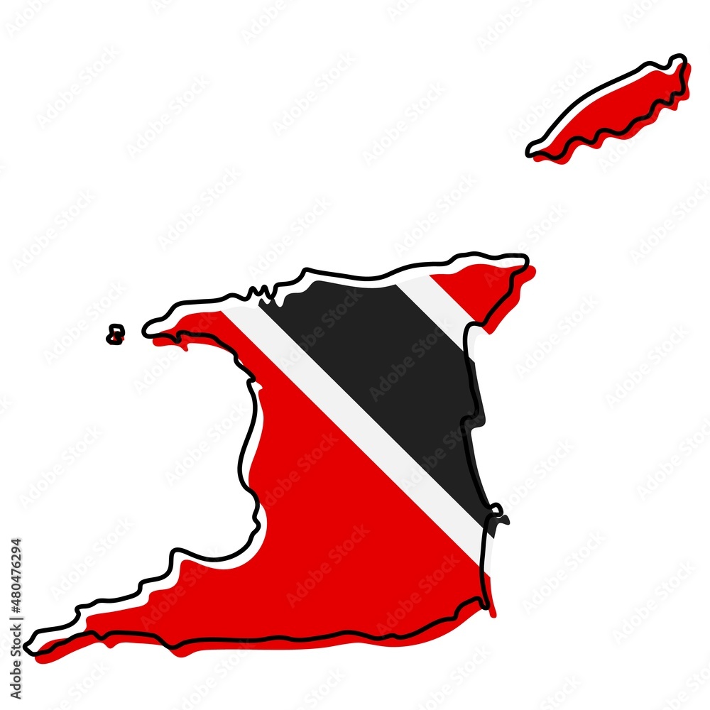 Stylized outline map of Trinidad and Tobago with national flag icon ...