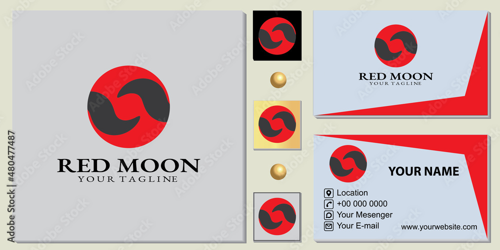 red moon logo premium template with elegant business card vector eps 10 ...