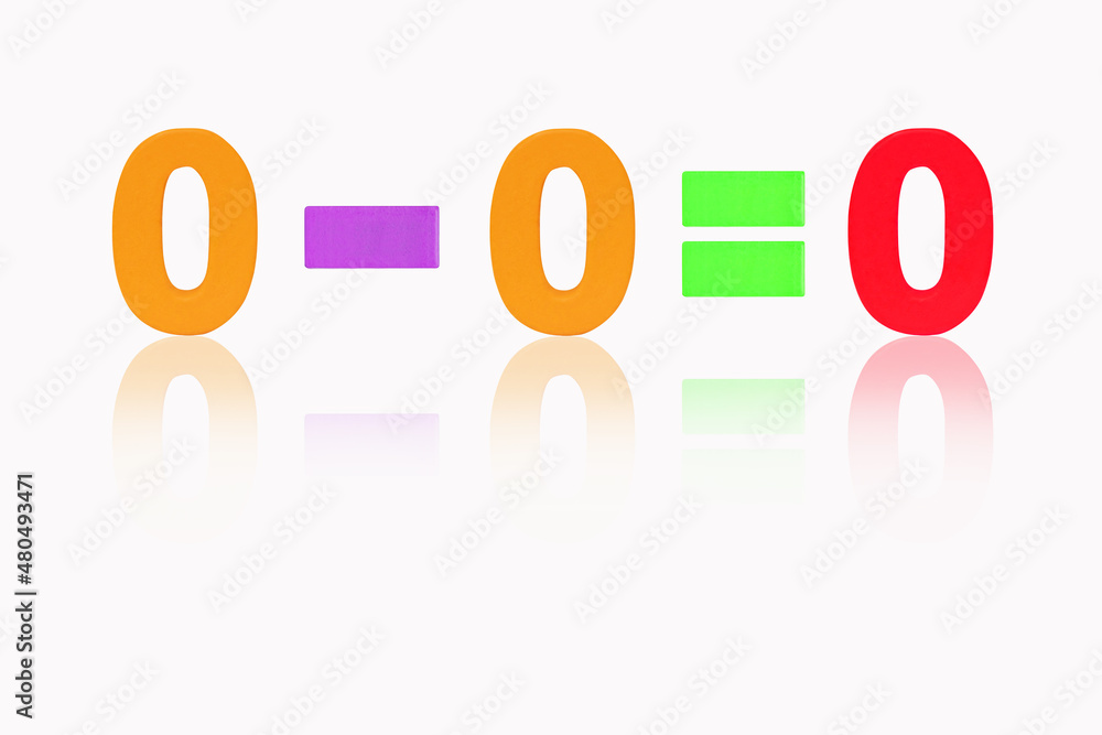 Zero minus zero equals zero 0-0=0 3D Illustration. Isolated on white ...