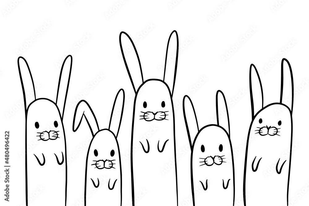 Outline drawing isolated rabbits on a white background Simple cute ...
