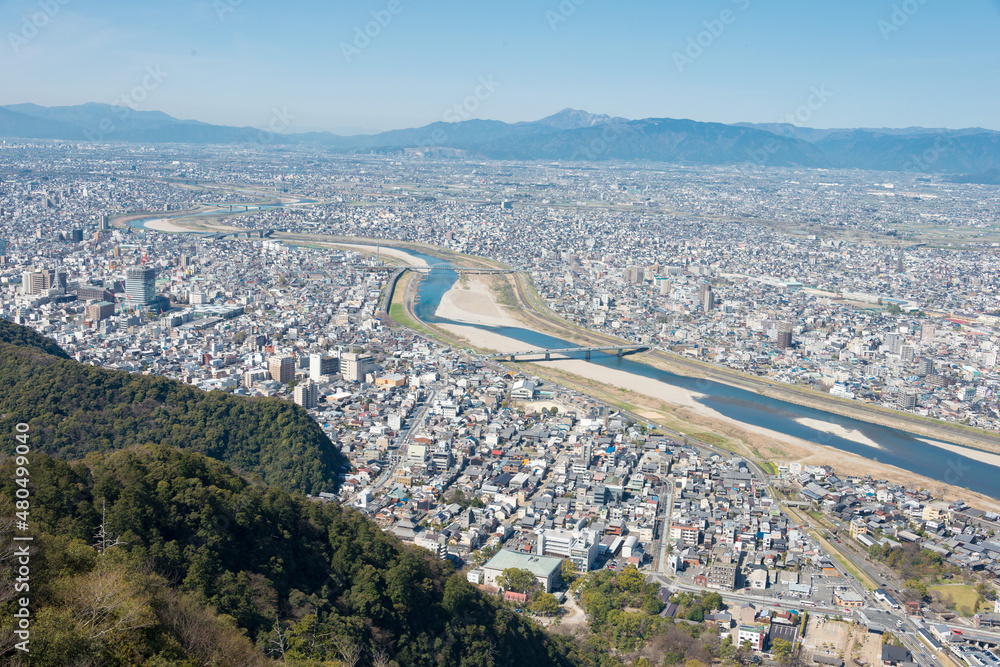Gifu, Japan - Beautiful scenic view from Gifu Castle on Mount Kinka ...
