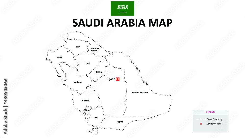 Saudi Arabia Map. Saudi Arabia Map with white background and all states ...