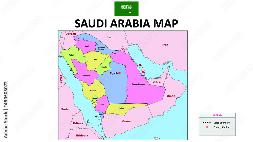 Saudi Arabia Map. Political map of the Saudi Arabia. colorful Saudi ...